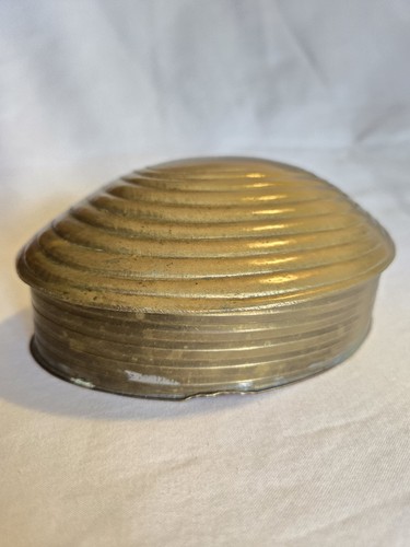 Vintage Solid Brass Clam Shell Trinket Box With Hinged Lid Mid Century ...