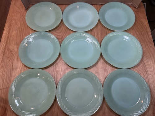Lot of 9 Jadeite Fire King Jane Ray 9 Inch Dinner Plates 1 Plate ...