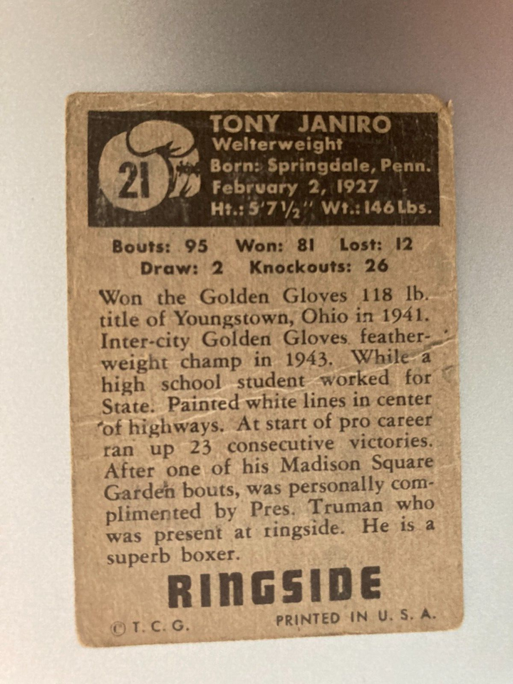 1951 Ringside Tony Janiro #21 B16 | eBay