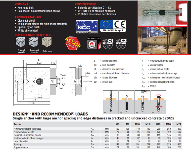 QTY 5 HD Seismic Concrete Anchor Bolt M10 X 130mm Extreme Load ...