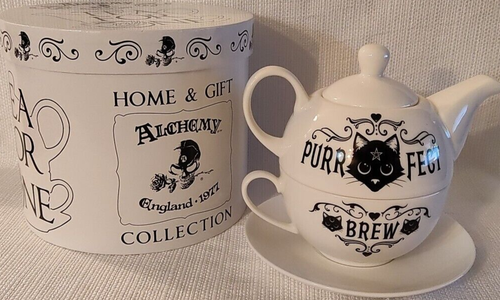 Alchemy Purr-fect Brew Tea For One Set Gothic Teapot, Cup, Saucer Bone ...