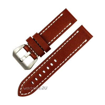 Red Brown Matte Leather Watch Band Strap Stitch Aviator Pilot Big Pin ...
