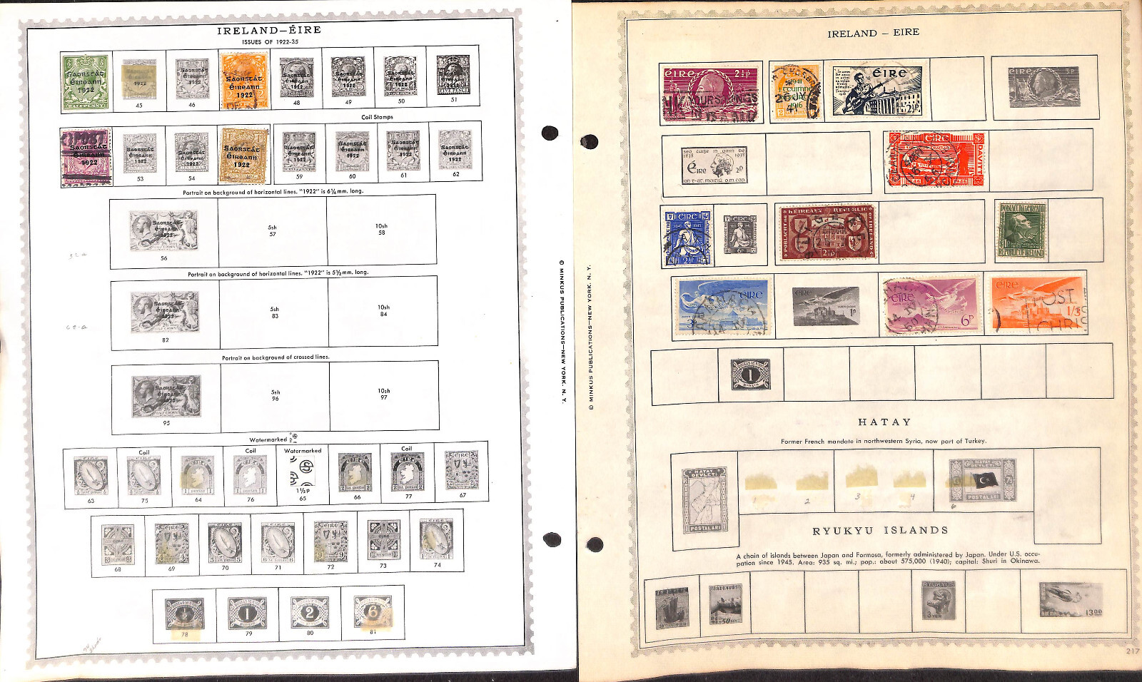 Ireland Stamp Collection on 5 Minkus Pages, 1922-1957 (2 Sets Pgs) (BI ...