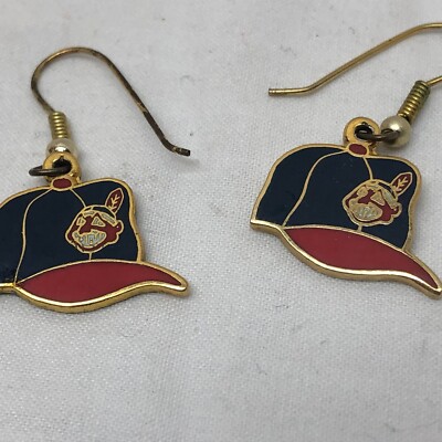Cleveland Indians Mascot Chief Wahoo on Hat Shape Pierced Earrings | eBay