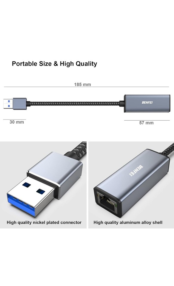 BENFEI Ethernet Adapter, USB 3.0 to RJ45 1000Mbps Gigabit LAN Adapter ...