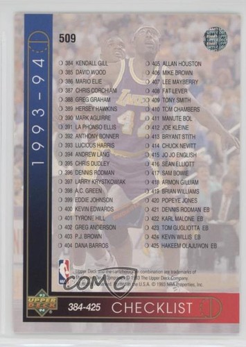 1993-94 Upper Deck - Checklist #509 James Worthy, Doug West for sale ...