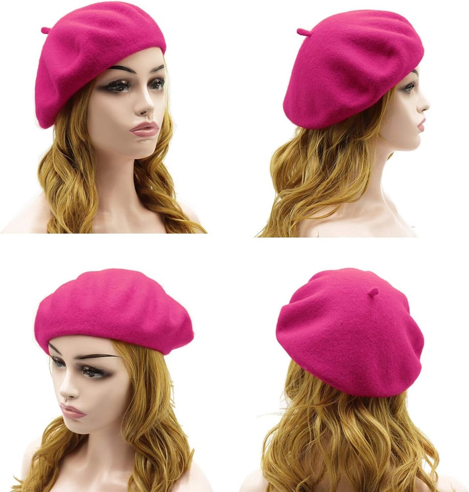 Wheebo Wool Beret Hat,Solid Color French Style Winter One Size, Rhodo Red | eBay