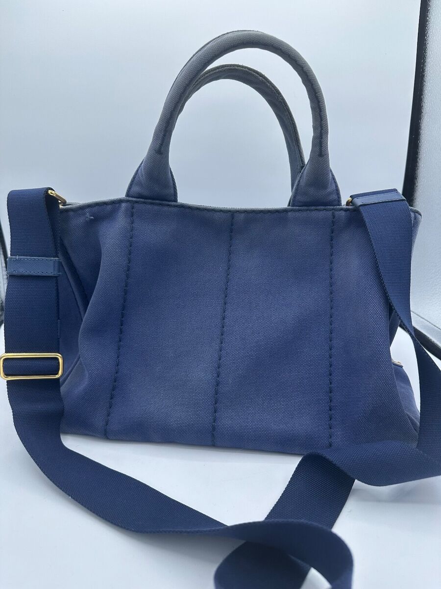 Prada Large Canapa Logo Blue Canvas Tote with shoulder strap Prada Large Canapa Logo Blue Canvas Tote with shoulder strap
