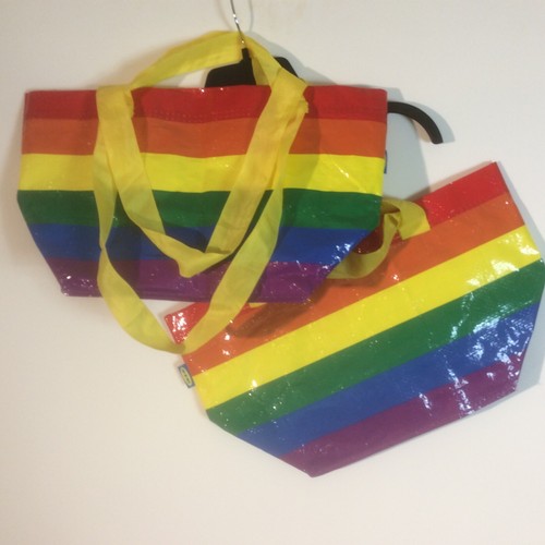 2 IKEA STORSTOMMA Rainbow Shopping Bags Sz S Small Reusable Tote LGTBQ+ ...