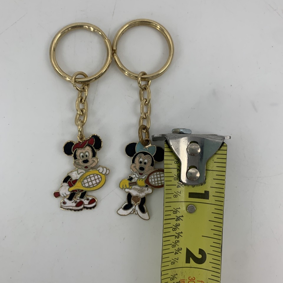 2 VTG Mickey Minnie Mouse Tennis Theme Disney Key Chains Keychain Metal ...
