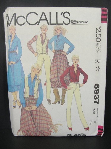 MCCALLS 1980 Vest Skirt Blouse Pant Western Size 8 Sewing Pattern 6937 ...
