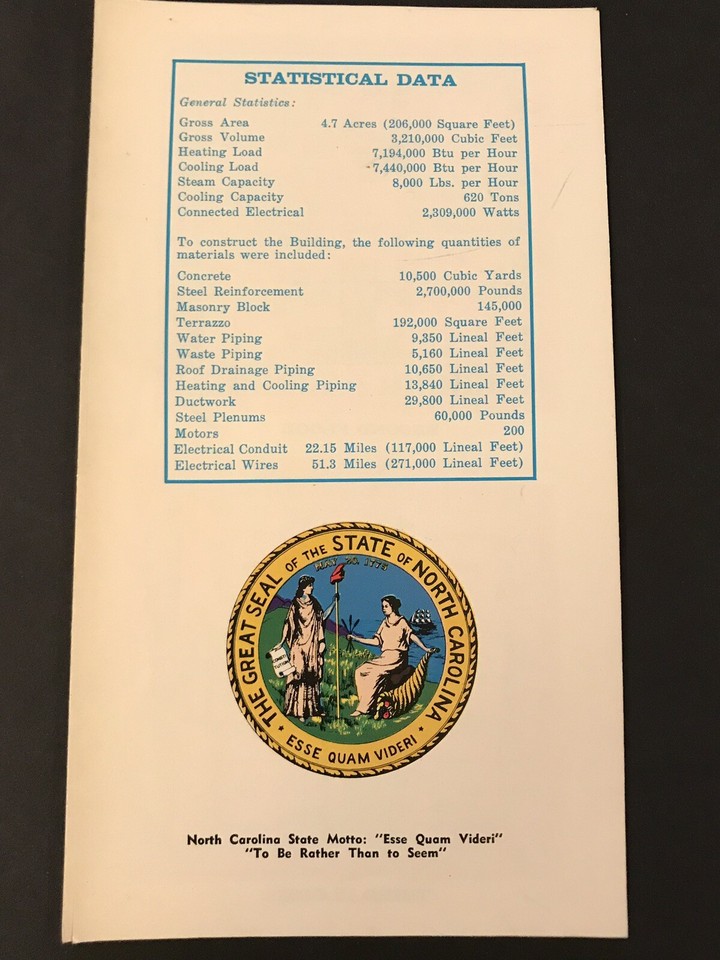 Vintage North Carolina State Legislative Building Brochure Pamphlet ...