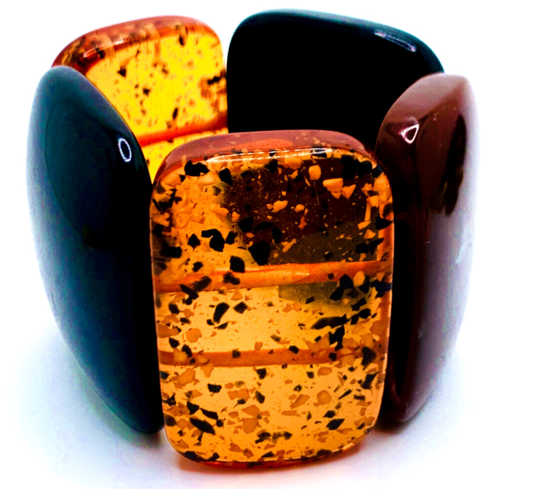 VTG Bakelite Lucite Confetti Root Beer Wide Panel Ela… - Gem