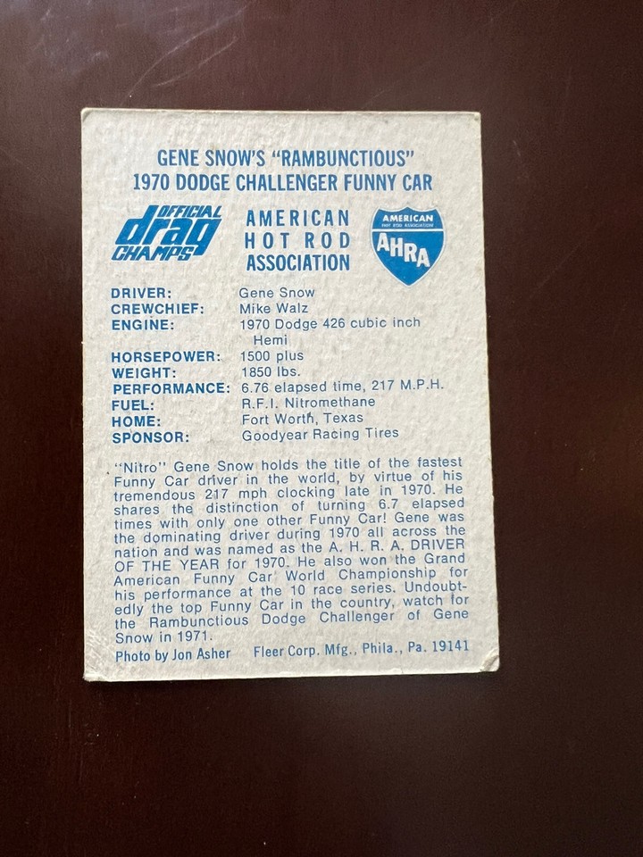 Gene Snow’s "Rambunctious" 1970 Dodge Challenger NITRO Funny Car 1971 ...