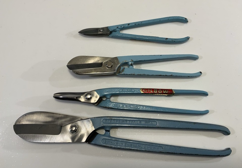 4 PAIRS OF VINTAGE TIN SNIPS / SHEARS / SHEET METAL CUTTERS GILBOW ...