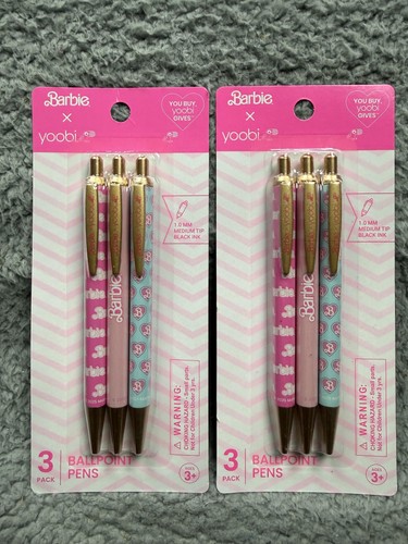 Barbie x Yoobi Retractable Ballpoint Pens 3 Pack 1.0mm Black Ink New ...
