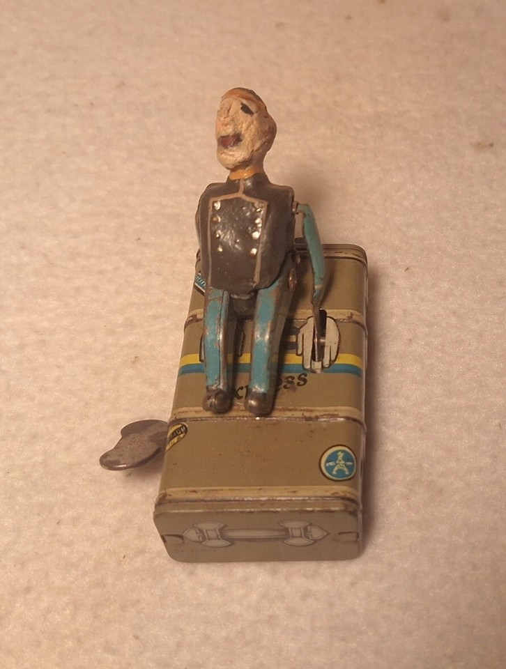 Vintage Gescha Tin Bellhop Suitcase Wind-Up Germany Works Painted Face ...