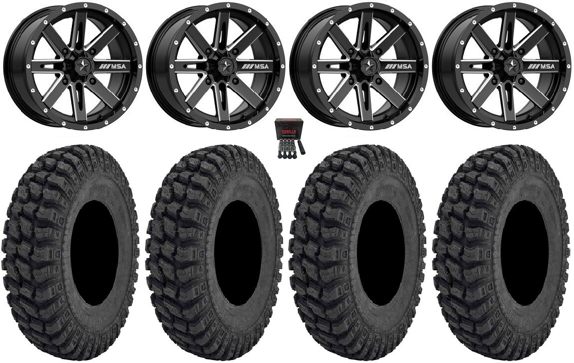 MSA Boxer 14" Wheels Milled 28" Warrior AT Tires Kawasaki Brute Force ...