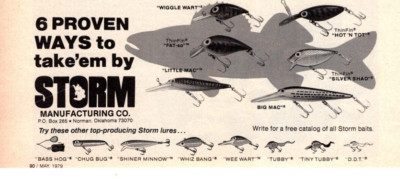1979 STORM LURES PRINT ADVERT, FISHING TACKLE, GEAR PRINT ADVERTISING ...