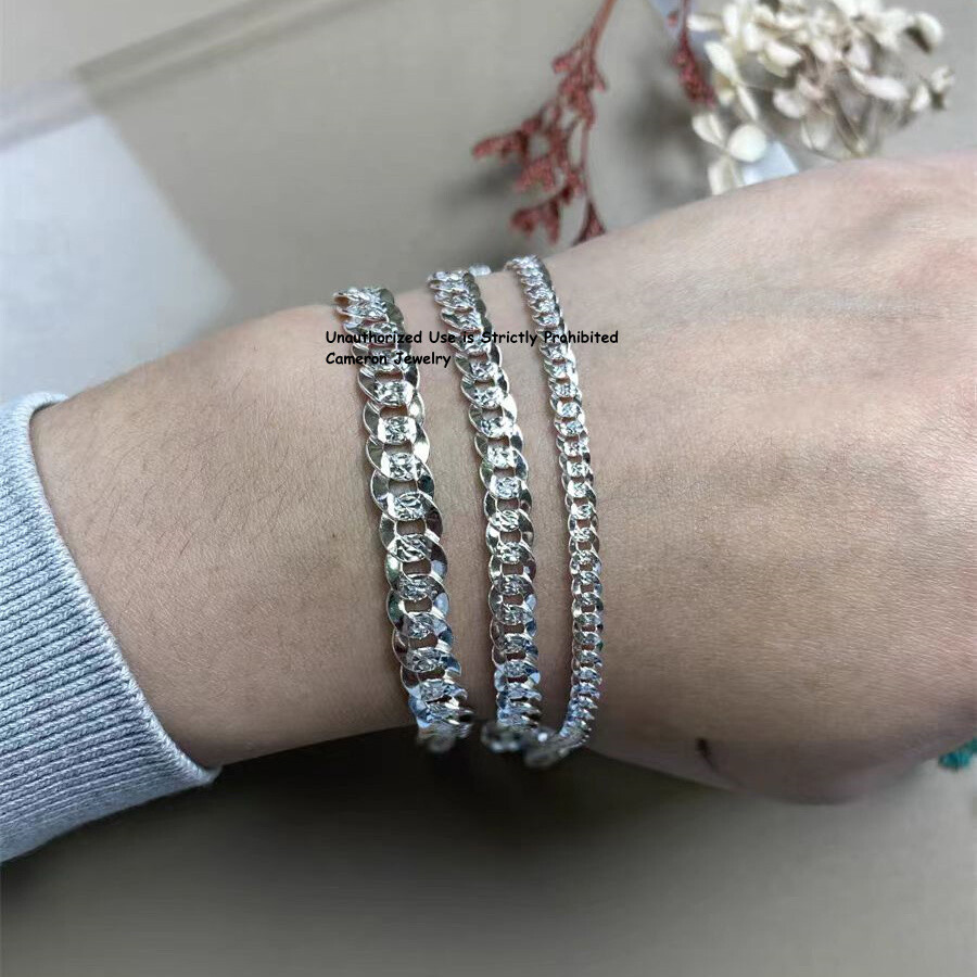 Pure S999 Fine Silver 999 Chain Men Women 4-8mm Shiny Curb Link ...