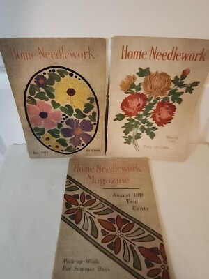 Home Needlework Magazines Lot f 3 - Jan 1915, March 1916 & August 1916 ...