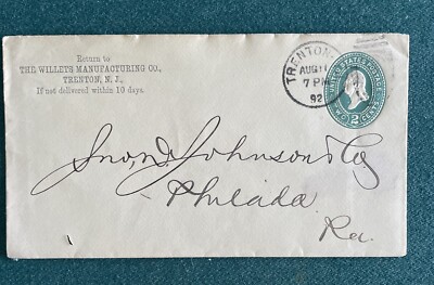 1892 Envelope The Willets Manufacturing Co. Trenton New Jersey Pottery ...