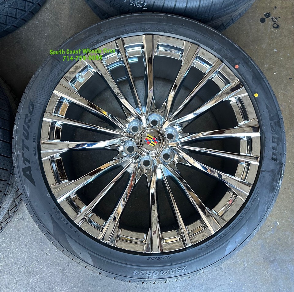 2025 Escalade Platinum 24" FR205 Chrome Wheels 295/40R24 Tires Tahoe ...