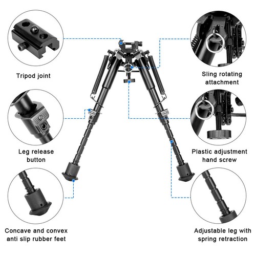 6-9 Inch Tactical Bipod Rotate Horizontally & Picatinny Rail Mount ...