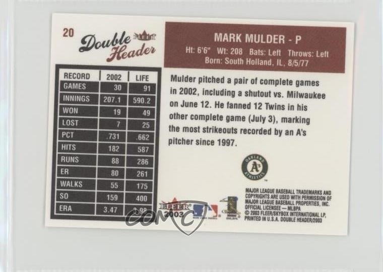 2003 Fleer Double Header Mark Mulder #20 fm0 | eBay UK
