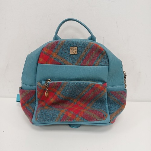 House Of Tweed Mini Backpack Teal Blue Red Tartan Wool Blend Womens ...