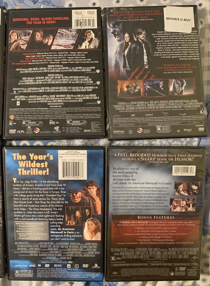 Lot Of 8 Horror WEREWOLF DVDs American Werewolf + Tested VGUC 1 Glitch ...