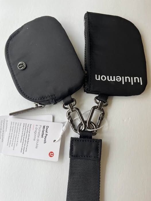 LuluLemon Dual Pouch Wristlet Keychain Wallet Zip Black | eBay