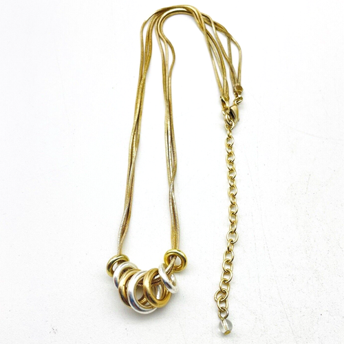 Triple Strand Snake Chain Necklace Mixed Metal Tone Ring Charms Classic ...