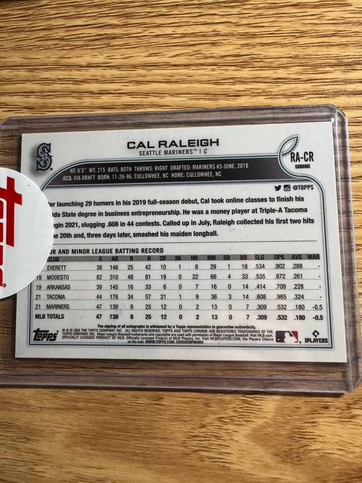 Cal Raleigh 2022 Topps Chrome RC Auto On Card Sealed Topps Redemption # ...