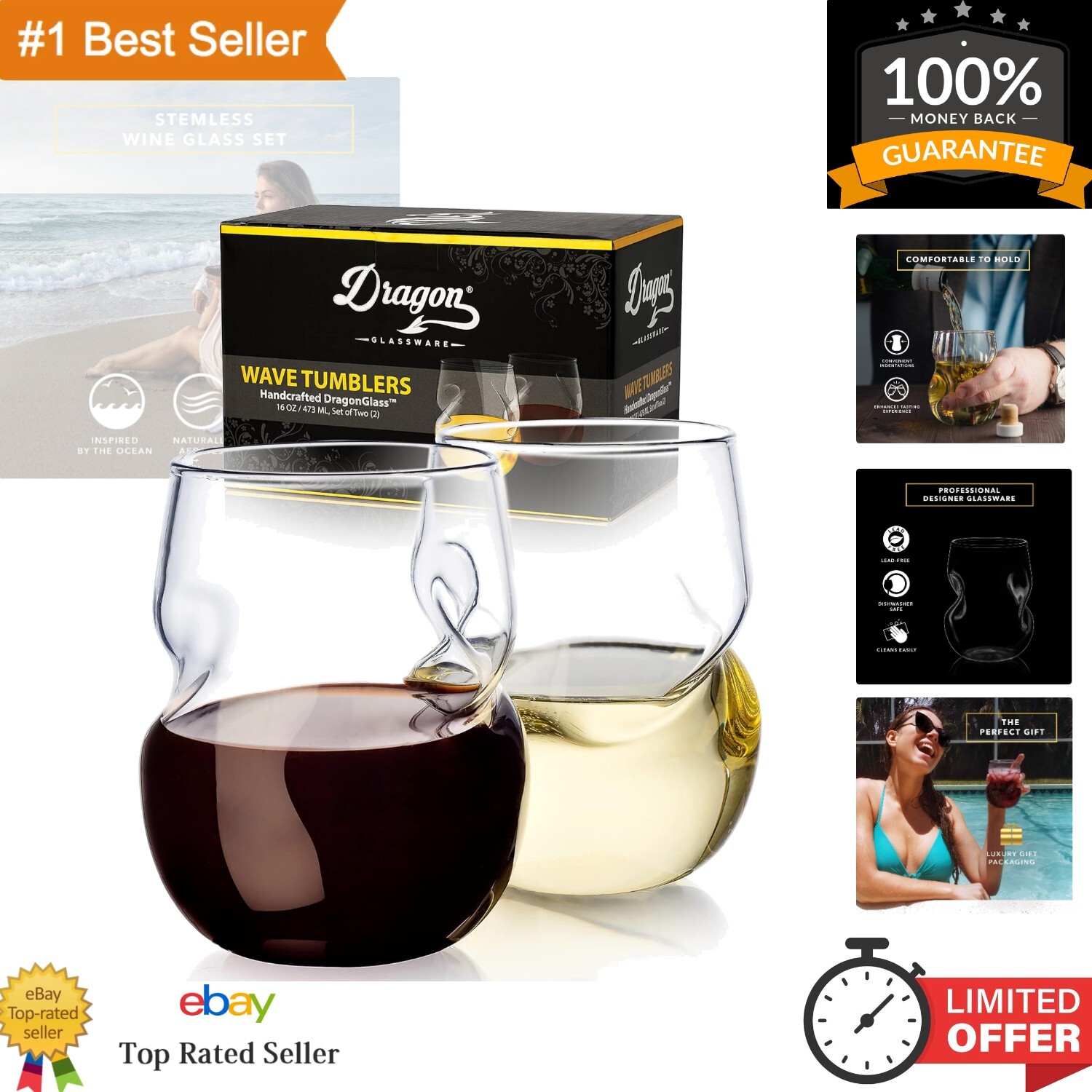 Stemless Wine Glasses, Clear Glass with Finger Indentations, Naturally Aerate... | eBay