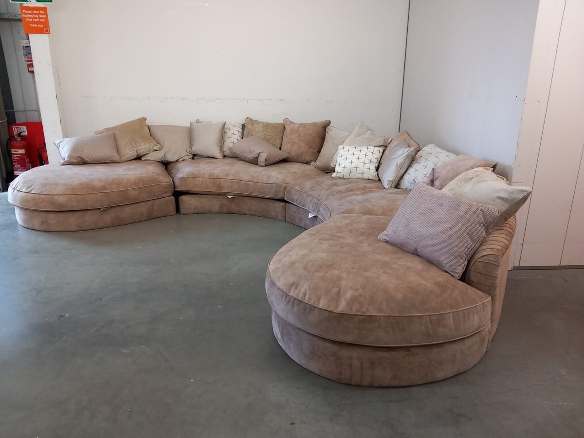 Arched Corner Sofa Rylight Almond Velvet Curved Corner Sofa