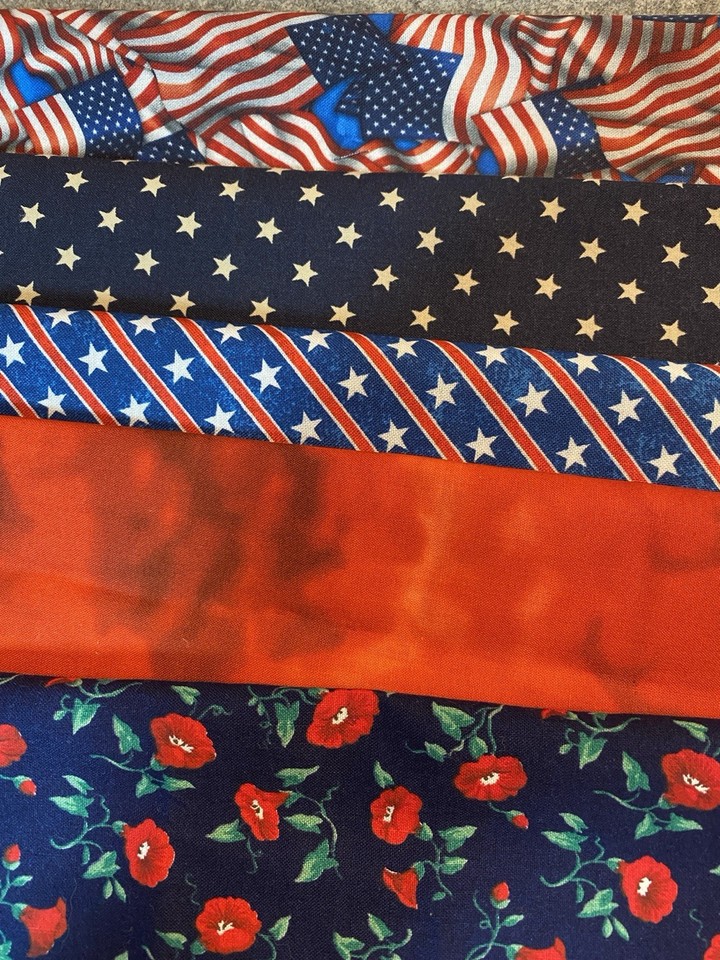 Patriotic Fabric Lot Scraps 10 fat eighths 9" x 21" flags stars RWB | eBay