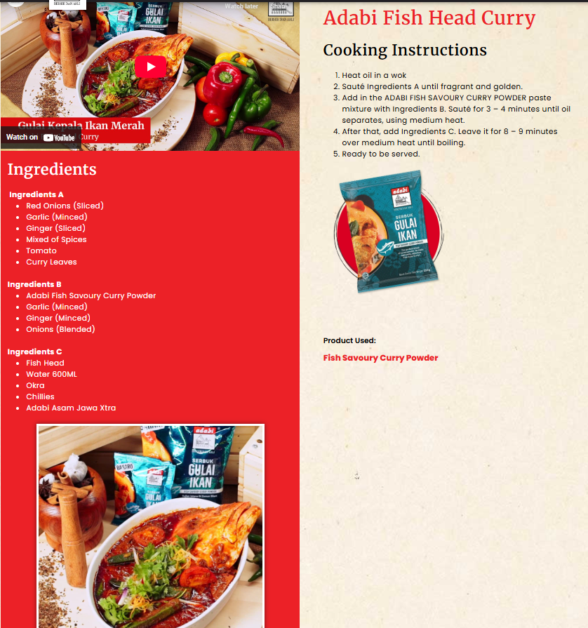 Meat Rendang Fish Curry Kurma Soup Turmeric Powder ADABI - 8 Pack x24g ...