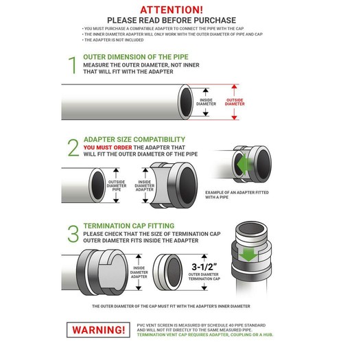 PVC Vent Cap 3 in Termination Drain Mesh Screen Airflow Exhaust Intake ...