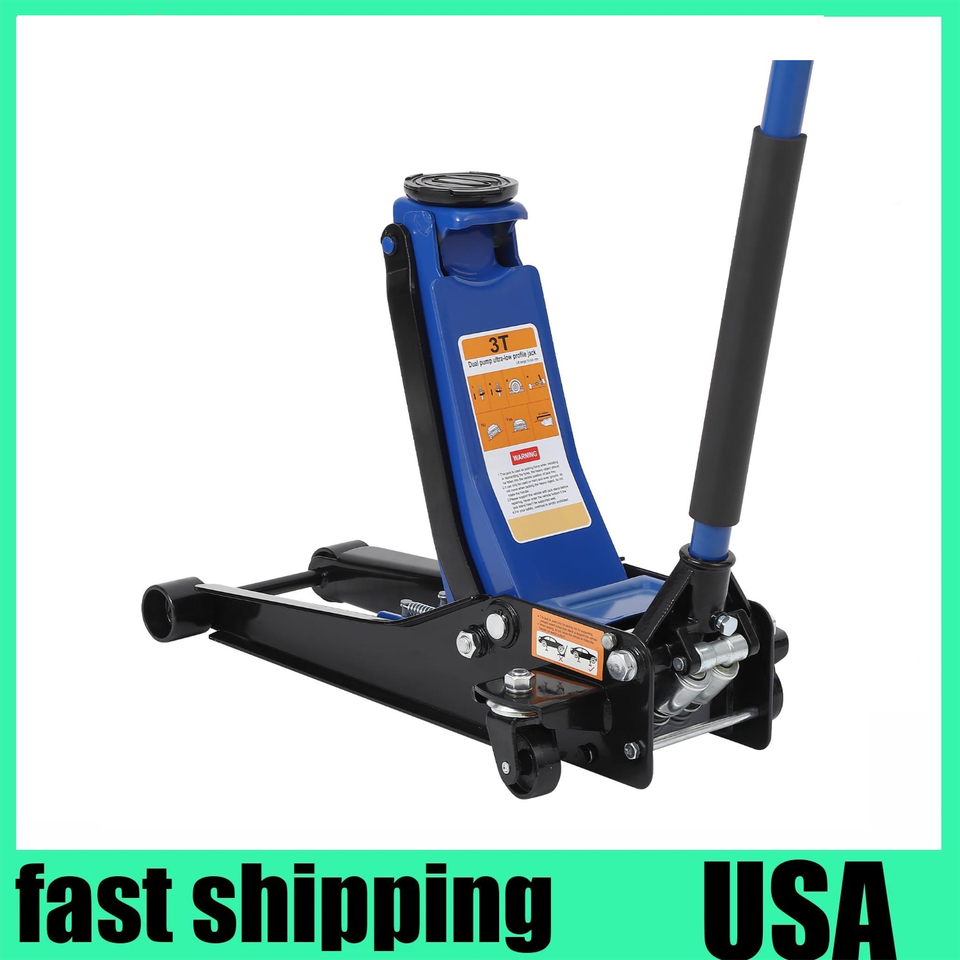 3 Ton Low Profile Floor Jack Aluminum Steel Racing Dual Pistons Pump ...