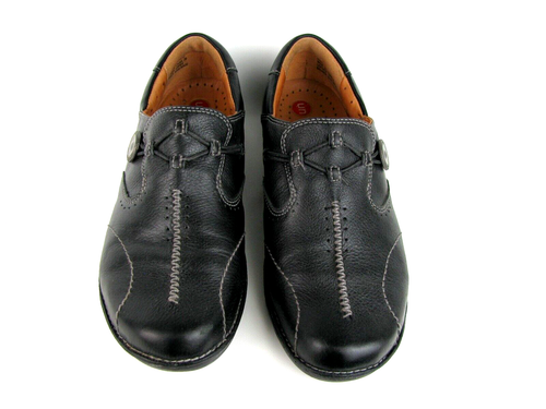 Clarks Unstructured Un.Loop Black Leather COMFY Slip On Shoes Size 8M ...