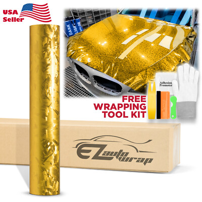 24K Chopped Forged Carbon Fiber Gloss Gold Car Vinyl Wrap Sticker Decal ...