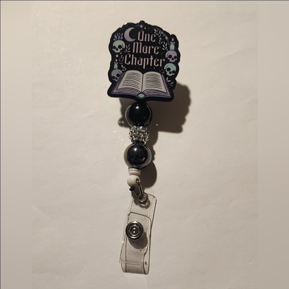 One More Chapter Badge Reel Beaded Badge Clip ID Holder Books Black ...