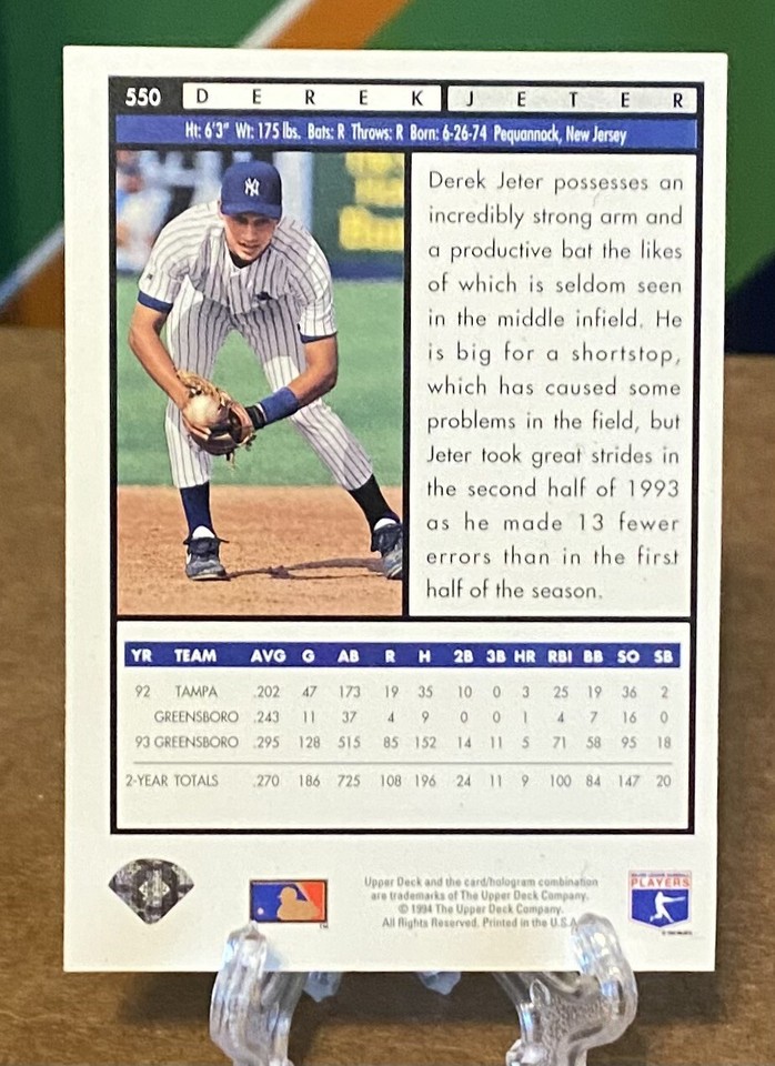 1994 Upper Deck Top Prospects #550 Derek Jeter Rookie Card SP Foil RC ...