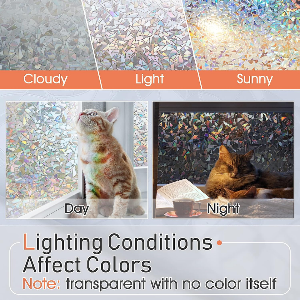Privacy 3D Rainbow Window Film Static Cling Stained Glass Sticker ...