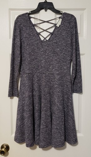 NWT Forever 21+ 0X Navy Marled 3/4 Sleeve Ribbed Knit Skater Dress ...