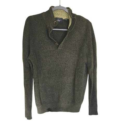 G.H. Bass & Co Knit Sweater 1/4 Button Henley Mock Neck Hunter Green ...