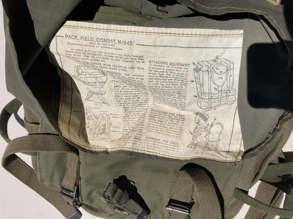 WW2 US Army Military M1945 Field Combat Upper Pack Backpack Field Gear ...