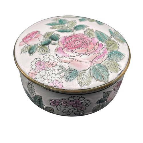 Vintage Porcelain Etched Rose Floral Design Hand Painted Trinket Box ...