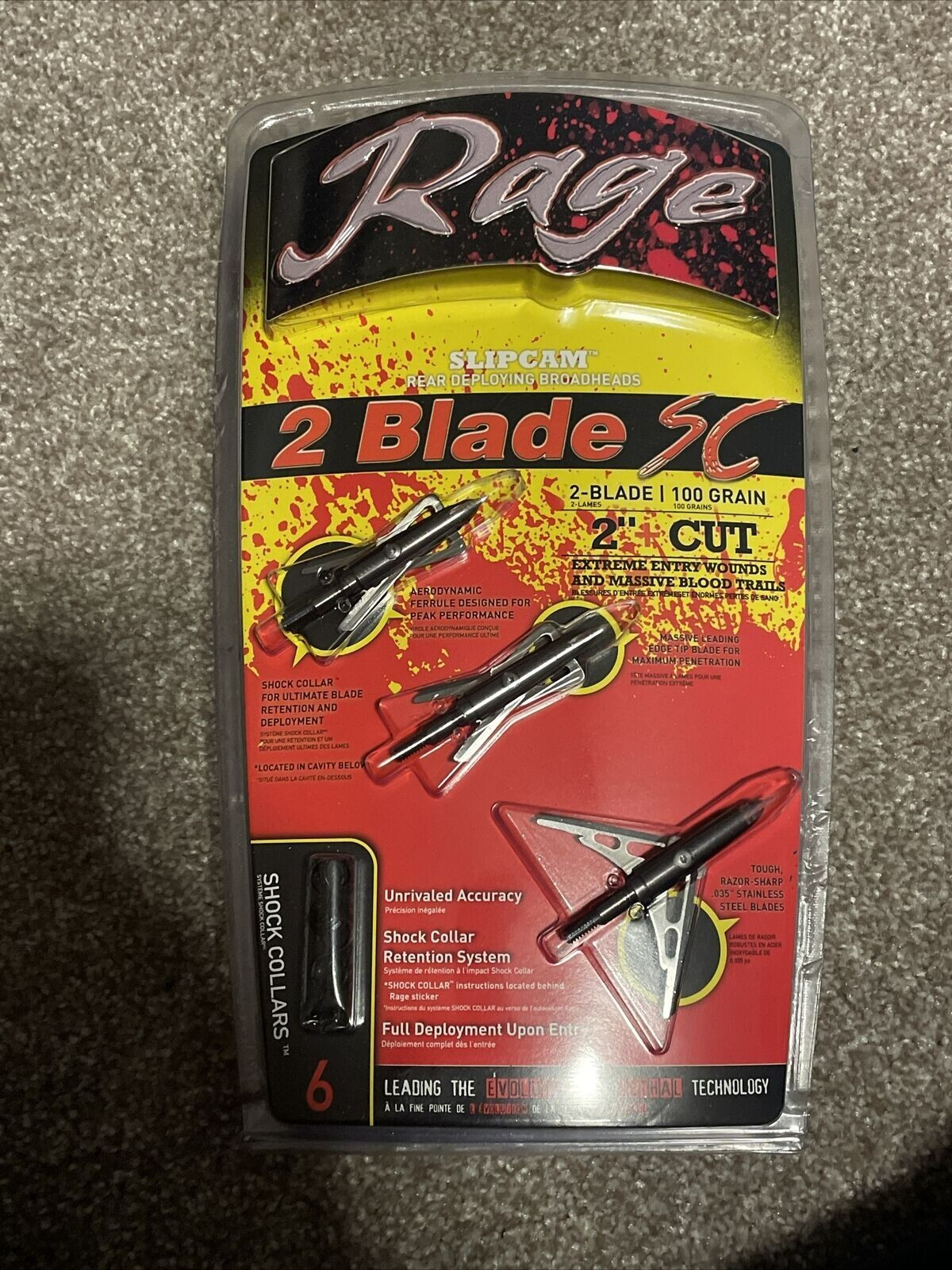 Rage Archery Broadheads 2-Blade 100 Grain 2inch SlipCam™ Rear Deploying ...
